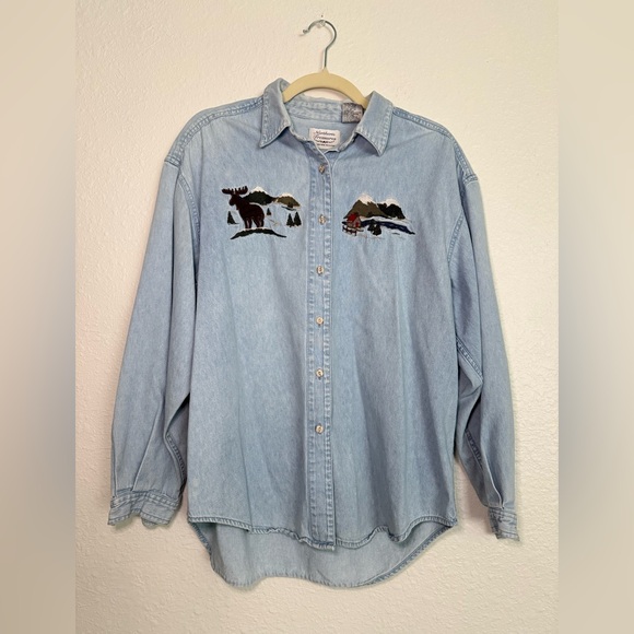 Northern Reflections | Tops | Northern Treasures Denim Shirt With Moose ...